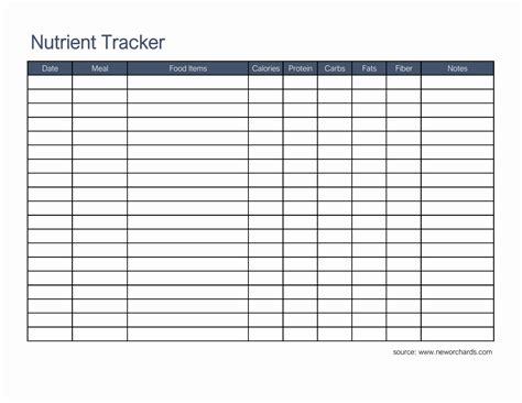 Blank Editable Nutrient Tracker Template In Excel