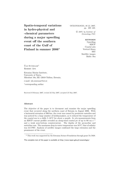 Pdf Spatio Temporal Variations In Hydro Physical And Chemical