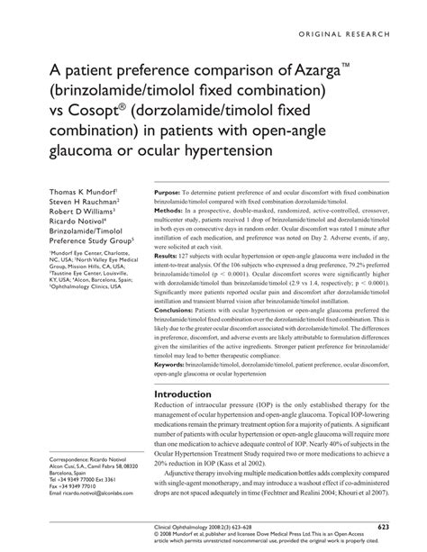 Pdf A Patient Preference Comparison Of Azarga Brinzolamidetimolol