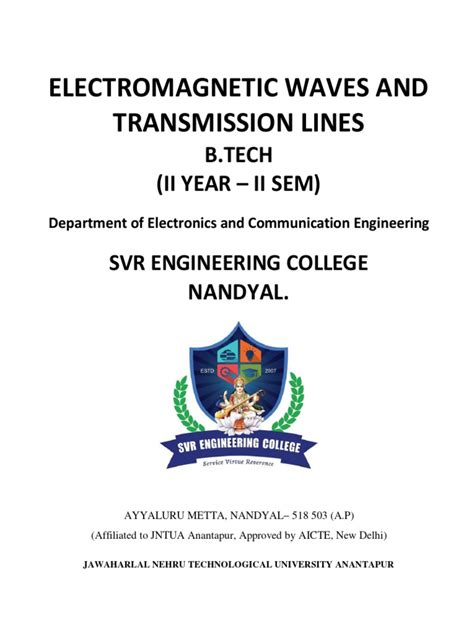 Electromagnetic Waves And Transmission Lines Pdf Electrical Resistivity And Conductivity