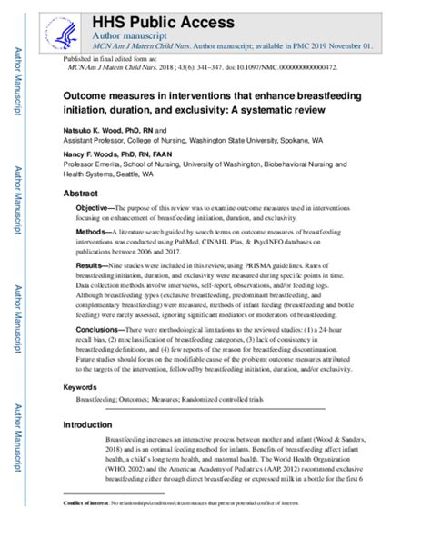 Pdf Outcome Measures In Interventions That Enhance Breastfeeding Initiation Duration And