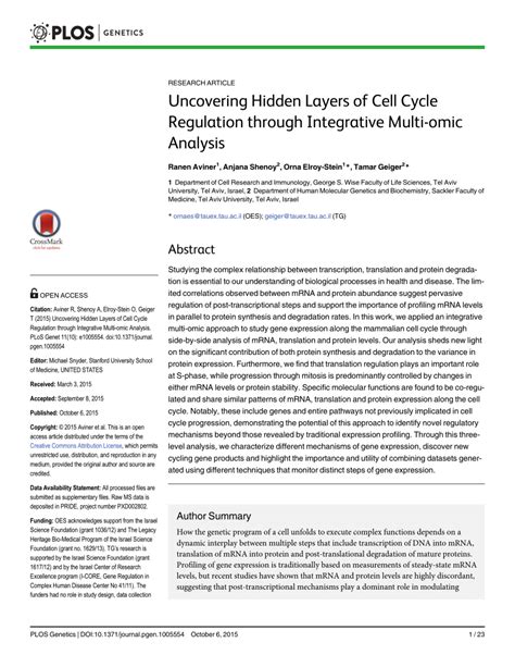 Pdf Uncovering Hidden Layers Of Cell Cycle Regulation Through Integrative Multi Omic Analysis