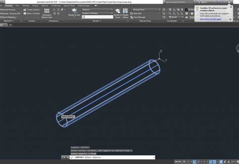 how to create pipe using sweep feature command autocad tutorial
