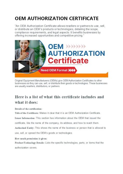 Oem Authorization Certificate Presentation Free To Download