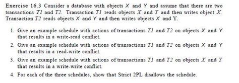 Solved Exercise 163 Consider A Database With Objects X And