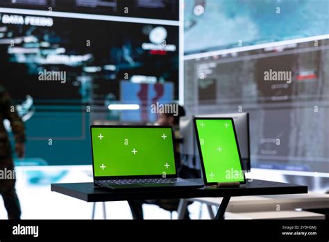 Laptop With Isolated Copy Space Screen Running In Control Tower Space Used To Gather