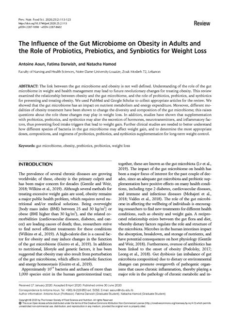 The Influcence Of The Gut Microbiome On Obesity In Adults And The Role Of Probiotics Prebiotics