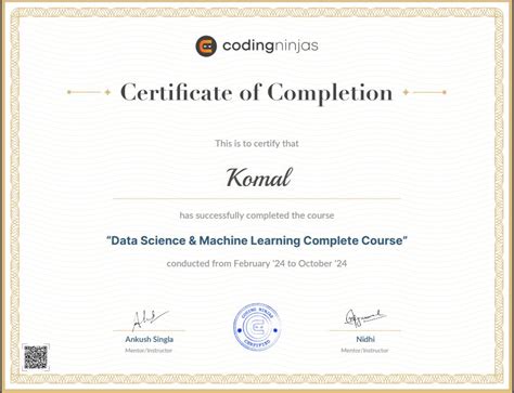 Completed Data Science & Machine Learning course with Coding Ninjas ...