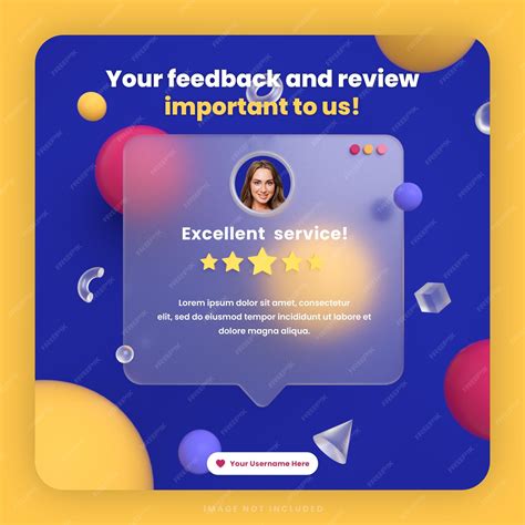 모형이 있는 3d 고객 피드백 검토 또는 평가 디자인 소셜 미디어 인스타그램 포스트 템플릿 프리미엄 Psd 파일