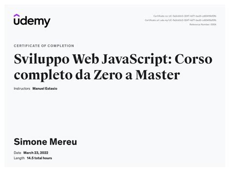 Simone Mereu On Linkedin Udemy Javascript Course Completion Certificate