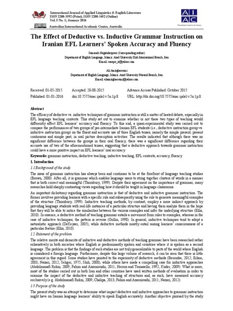The Effect Of Deductive Vs Inductive Grammar Instruction Pdf
