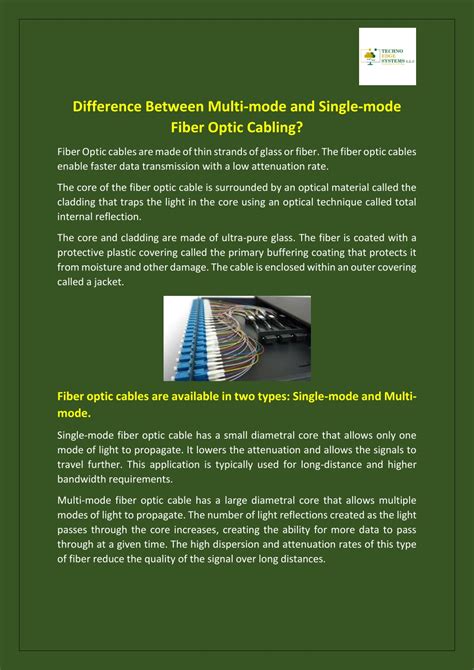Ppt Difference Between Multi Mode And Single Mode Fiber Optic Cabling
