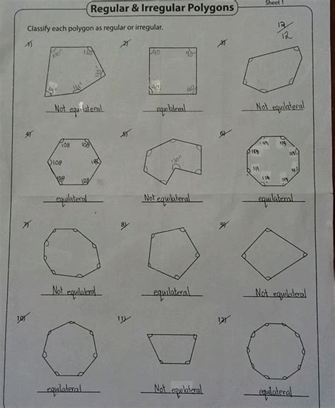 Regular Irregular Polygons Sheet Classify StudyX