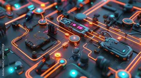 Futuristic Service Escalation System Visualization Featuring Glowing Pathways Of Automated