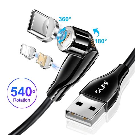 540 회전 마그네틱 케이블 마이크로 Usb C 타입 충전기 안드로이드 휴대폰용 고속 충전 자석 충전 코드 아이폰 11