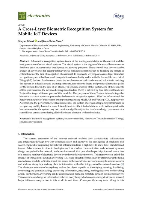 Pdf A Cross Layer Biometric Recognition System For Mobile Iot Devices