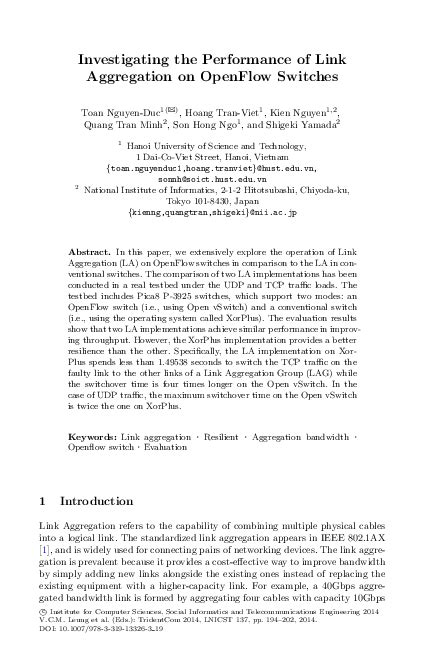 pdf investigating the performance of link aggregation on openflow