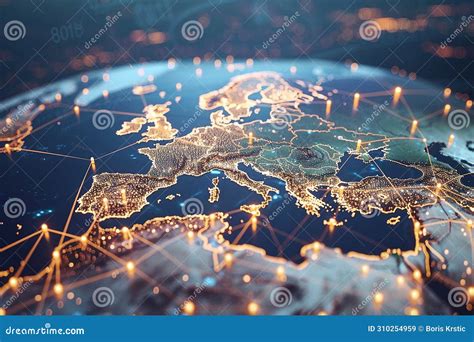 Digital World Globe Centered On Europe Concept Of Global Network And Connectivity Data Transfer