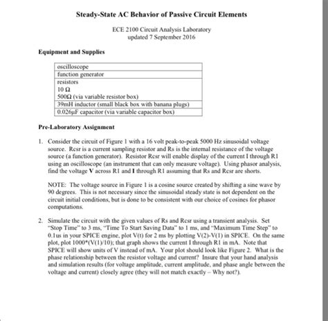 Solved Steady State Ac Behavior Of Passive Circuit Elements