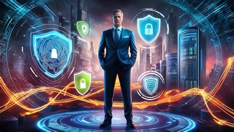 Businessman With Virtual Cyber Security Technology And Online Data