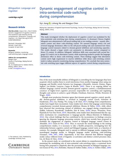 Pdf Dynamic Engagement Of Cognitive Control In Intra Sentential Code