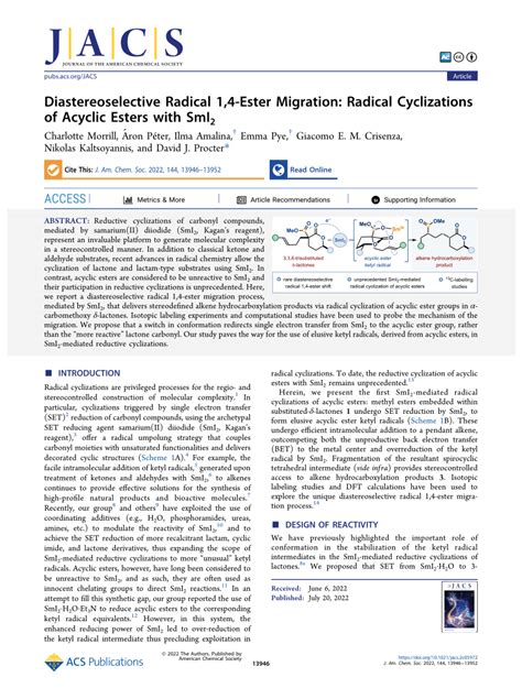 Pdf Diastereoselective Radical 1 4 Ester Migration Radical Cyclizations Of Acyclic Esters