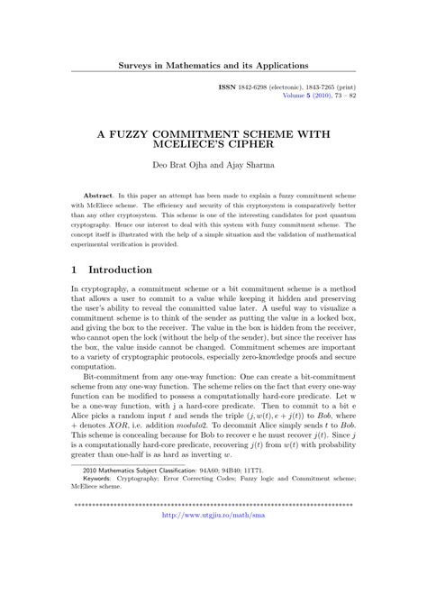 Pdf A Fuzzy Commitment Scheme With Mcelieces Cipher