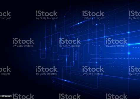 어두운 배경에 파란색 선과 조명 관점을 빛나는 추상 기술 미래 개념 0명에 대한 스톡 벡터 아트 및 기타 이미지 0명 개념