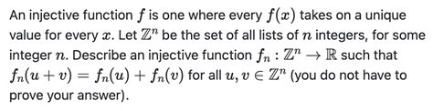 Solved An Injective Function F Is One Where Every Fx Takes