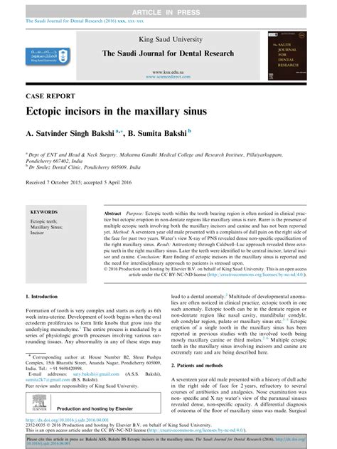 Pdf Ectopic Incisors In The Maxillary Sinus