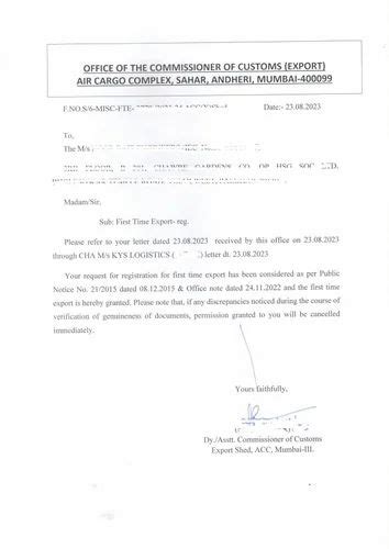 Air Cargo Customs First Time Export Certification Registration Service