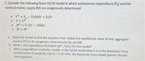 Solved 7 Consider The Following Linear Is Lm Model In Which