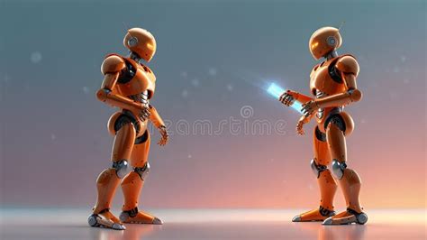 Two Humanoid Robots With Screen Stock Illustration Illustration Of