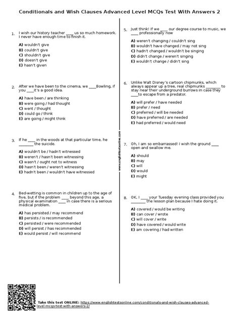 903 Conditionals And Wish Clauses Advanced Level Mcqs Test With