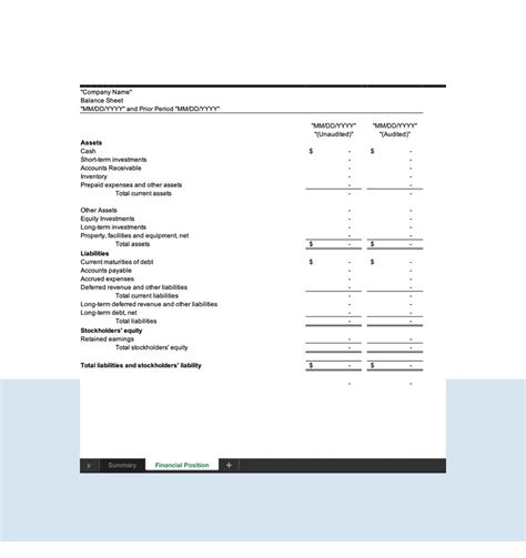 Balance Sheet Template Etsy