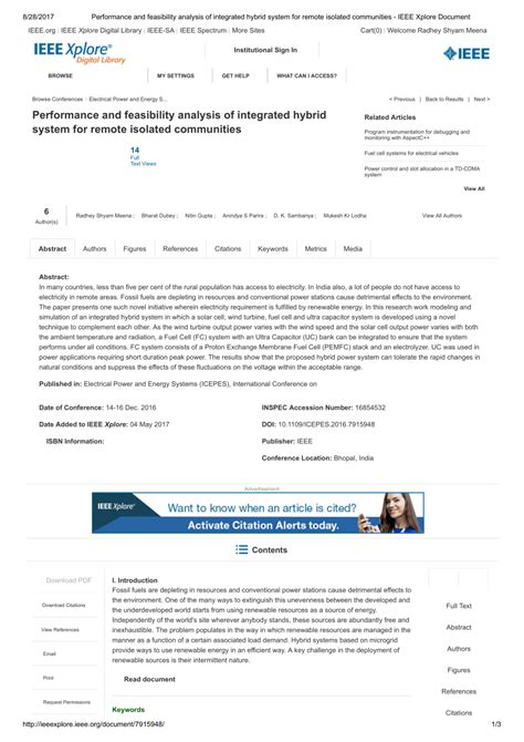PDF Performance And Feasibility Analysis Of Integrated Hybrid System For Remote Isolated