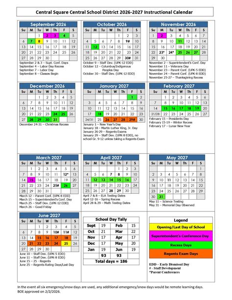 Central Square Central School District Calendar 26 27 Revised Educounty