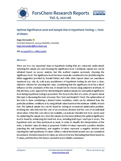 optimal significance level and sample size in hypothesis testing 1