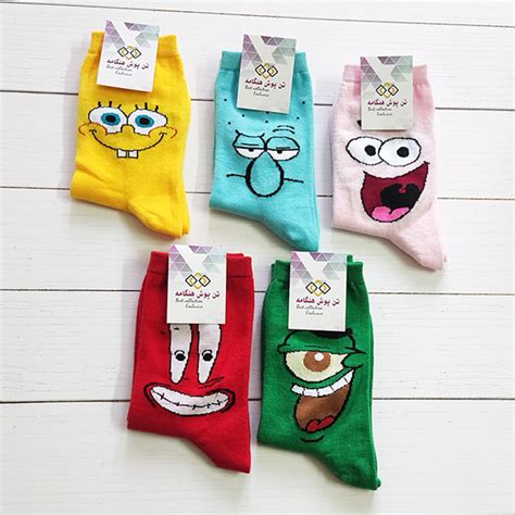 قیمت و خرید جوراب ساق بلند مردانه تن پوش هنگامه مدل باب اسفنجی مجموعه 5 عددی