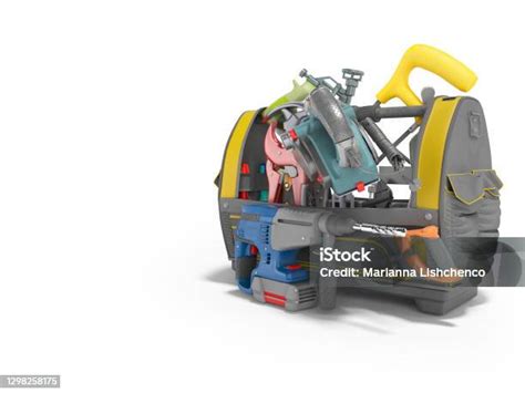 그림자가있는 흰색 배경의 내부 건설 작업 및 아파트 수리를위한 3d 렌더링 도구 가방 강철에 대한 스톡 사진 및 기타 이미지 강철 공구벨트 공사장 감독 Istock