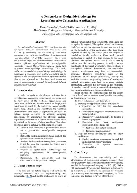 Pdf A System Level Design Methodology For Reconfigurable Computing