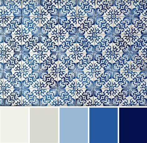 Elegant Blue And White And Neutral Colors Porcelain Tile Pattern With Complementary Color