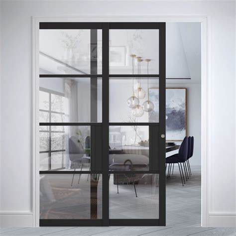 Black Chelsea Tinted Glazed Telescopic Pocket Door System Emerald Doors