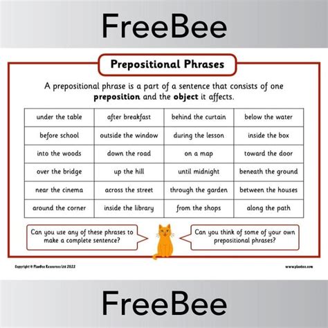 Free Prepositional Phrase List For Ks2 By Planbee