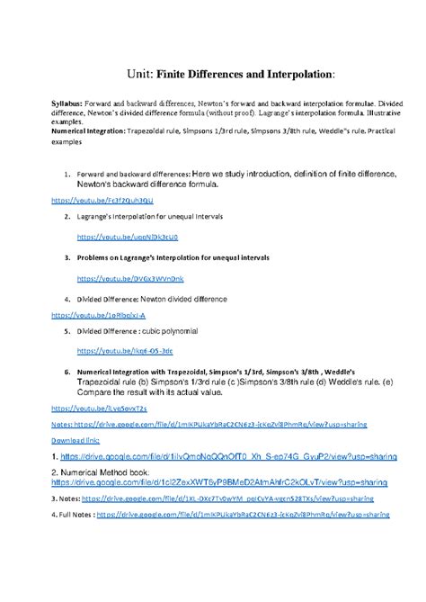 Unit Finite Difference Interpolation And Numerical Integration By Dr