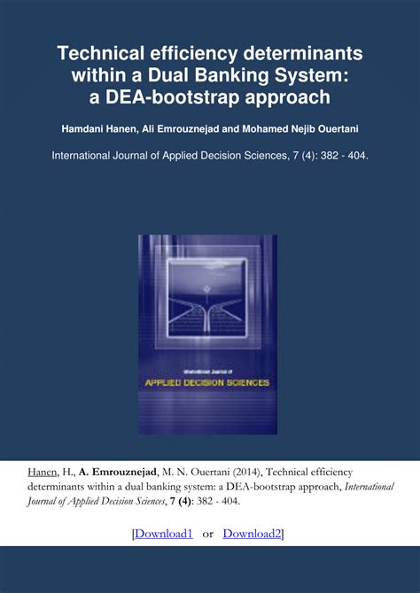 Pdf Technical Efficiency Determinants Within A Dual Banking System A Dea Bootstrap Approach