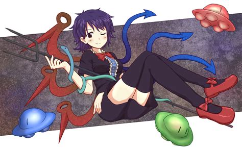 Hemoglo Houjuu Nue Touhou Commentary Request 1girl Asymmetrical Wings Black Dress Black