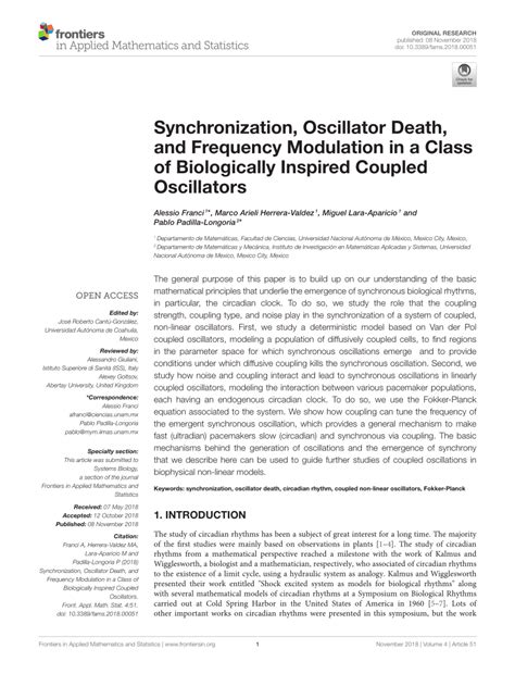 Pdf Synchronization Oscillator Death And Frequency Modulation In A