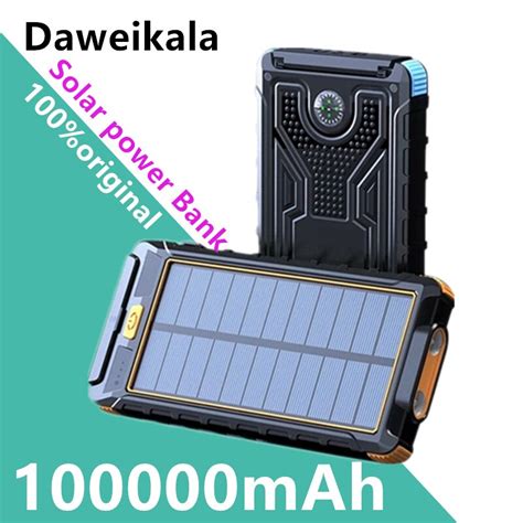 태양광 발전 배터리 야외 방수 벨트 유선 충전 초고속 다기능 태양광 패널 포함 100000mah 나침반 신제품 Aliexpress