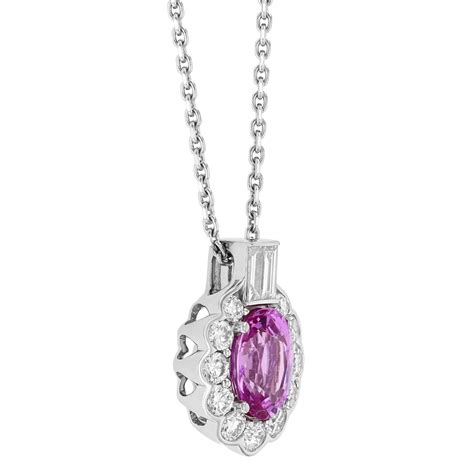 Oval Pink Sapphire And Diamond Halo Pendant In White Gold Borsheims